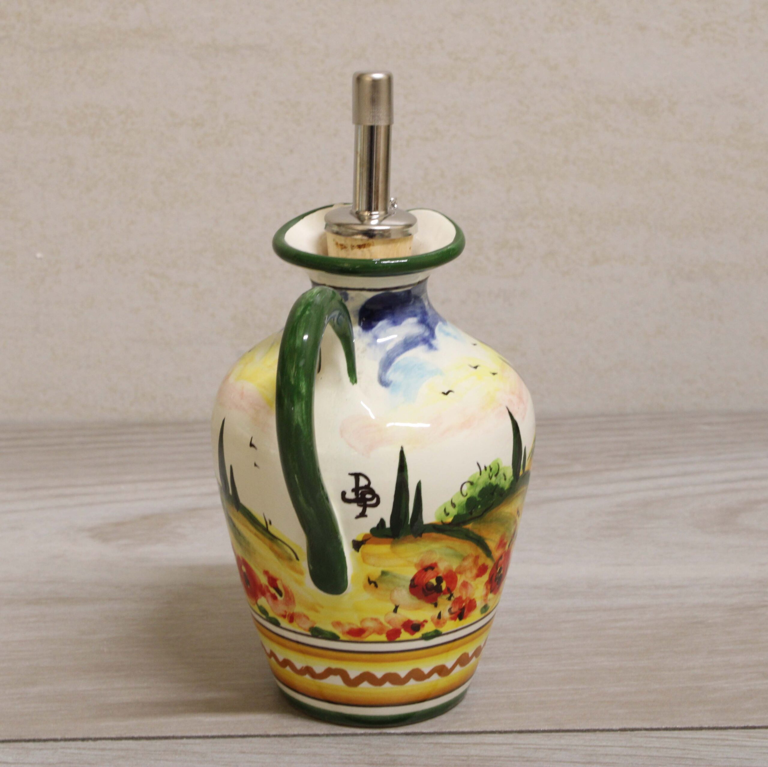 Italian Ceramic olive oil cruet, handmade, with steel and cork dosing ...