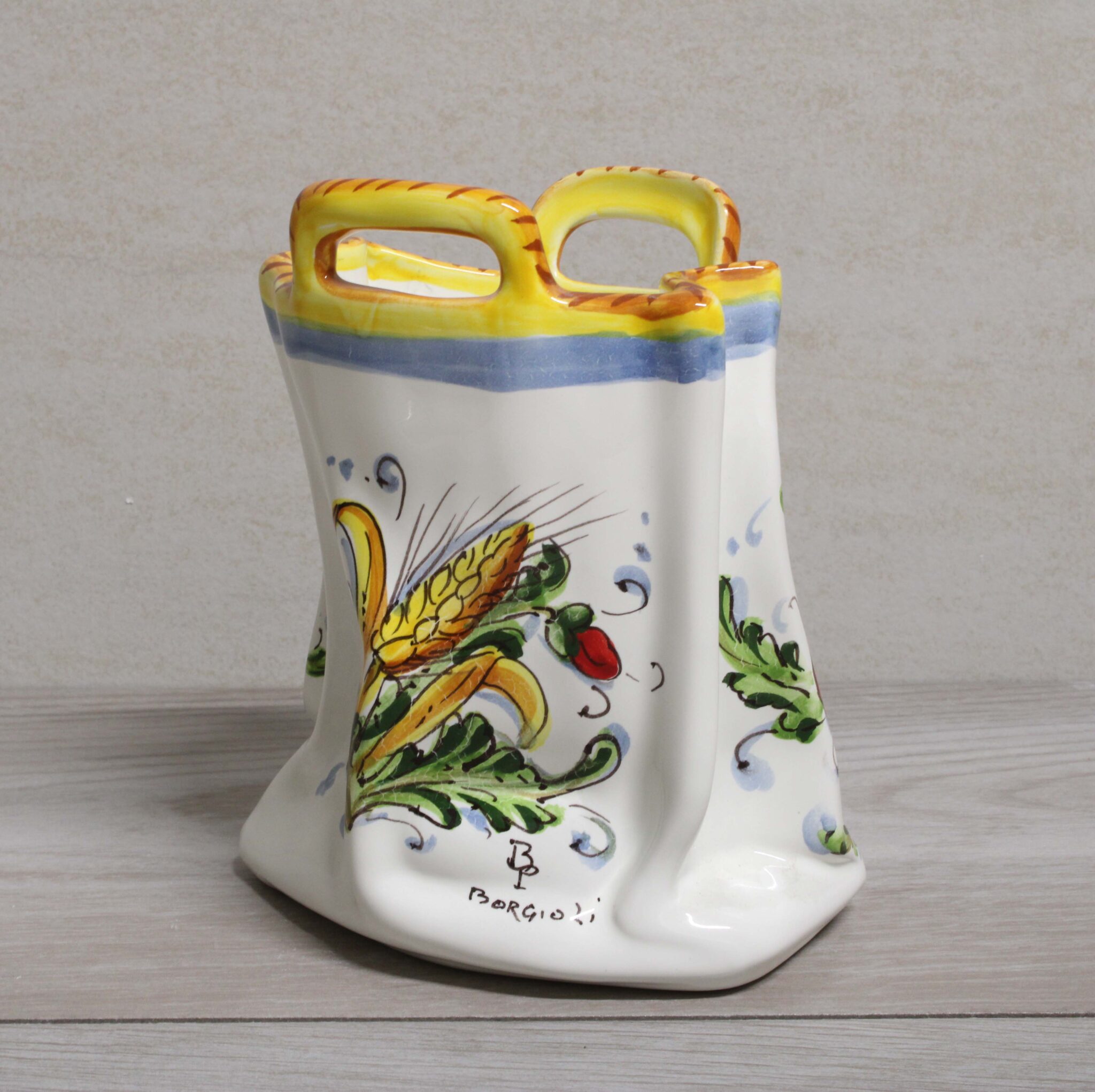 Italian Ceramic Utensil Holder Bag Handmade and painted in Tuscany ...